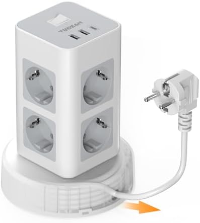 TESSAN Mehrfachsteckdose mit USB C, 8 Fach Steckdosenleiste mit ...