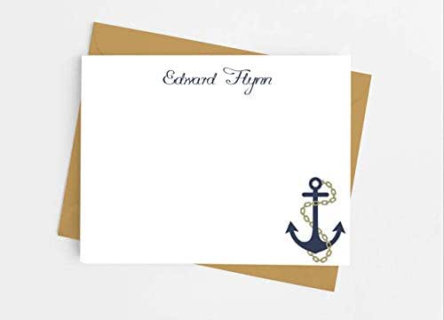 Amazon.com: Nautical Anchor Note Cards with Envelopes, Personalized ...