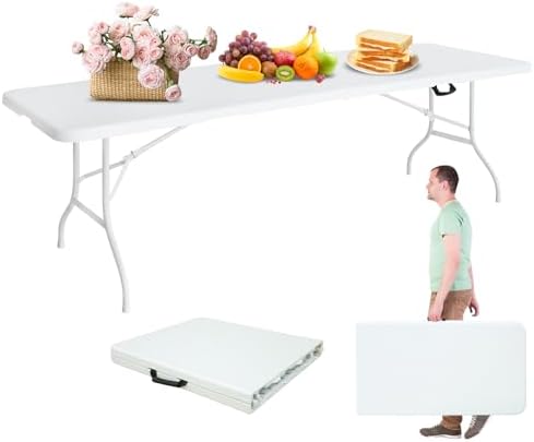 Amazon.com: LSKSSNG Portable 8Ft Folding Table, Heavy Duty Plastic Fold ...