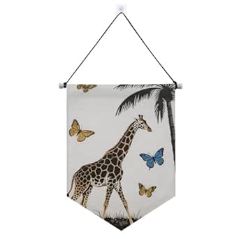 Wild Animal Giraffe American Anime Style Black wall hanging banner with ...