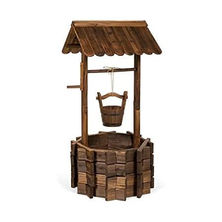 Amazon.com : Rustic Wooden Wishing Well Yard Decoration Include Built ...