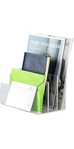 Hengme Acrylic File Holder for Desk, Clear Bookend Acrylic Desk File ...
