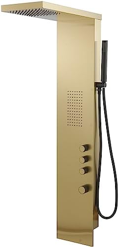BWE Brushed Gold Shower Panel Tower System, Multi Function Shower ...