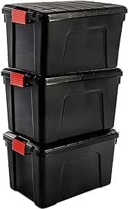 Solent Plastics 3 pack of 60 Litre Large Lidded Garage Storage Boxes ...