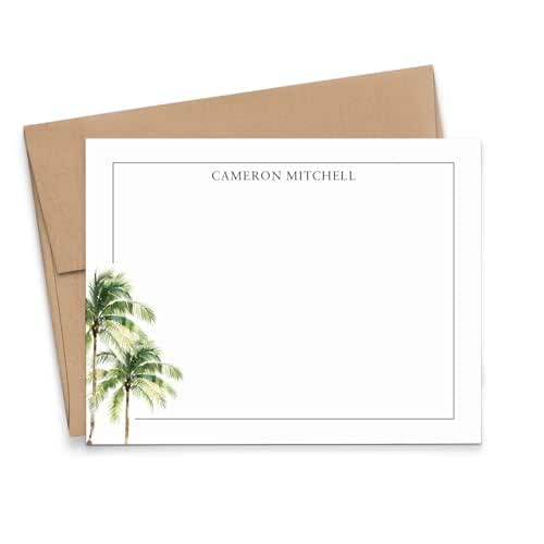 Amazon.com: Personalized Palm Tree Note Cards For Letters, FLAT ...