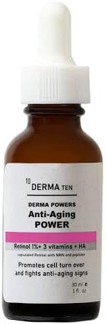 DERMA TEN Anti-Aging Power Serum, 1% Retinol with 3 Vitamins and HA ...