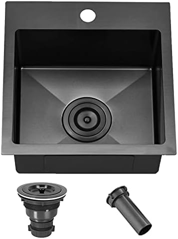 Comllen 15”x15” Black Drop In Bar Sink, Stainless Steel Small Kitchen ...