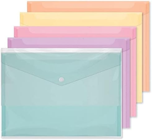 5 Assorted Pastel Colour A5 Document Stud Wallets Plastic Carry Popper ...