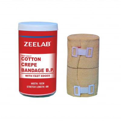 Buy Zeelab Cotton Crepe Bandage (4m X 10cm) for Muscle Support, Pain ...