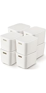 Amazon.com - Tuanse 8 Pieces White Plastic Storage Bins with Lids ...