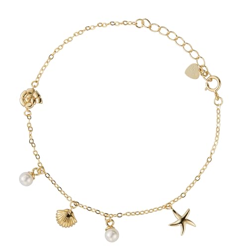 Amazon.com: PERIMADE Seashell Starfish Charm Bracelet Gold Plated 925 ...
