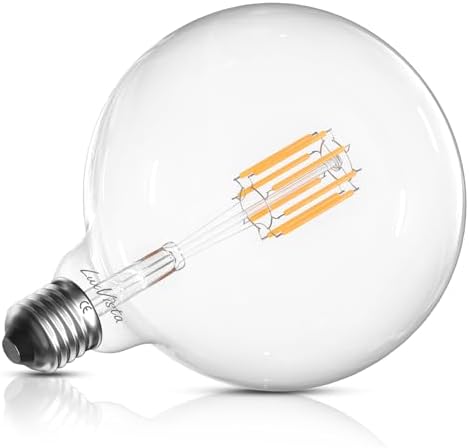 Luxvista E27 Globe Bulb Dimmable, G125 LED Filament Bulb Cool White 6000K, ES Large Edison Screw ...