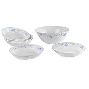 Cello Imperial opalware Snack Bowl Set, 7-Pieces, White/Dainty Blue ...