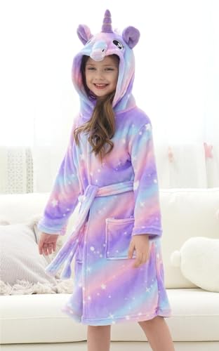 Doctor Unicorn Girls Fleece Hooded Robe Toddler Warm Fuzzy Bathrobe ...