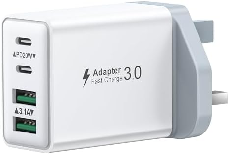 USB C Plug, 40W 4-Port Fast Charger Plug UK Dual Port PD Power Adapter ...