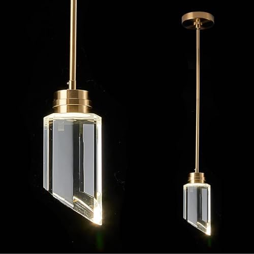 MOTINI 1-Light Cylinder Crystal Pendant Light in Gold Brushed Brass ...