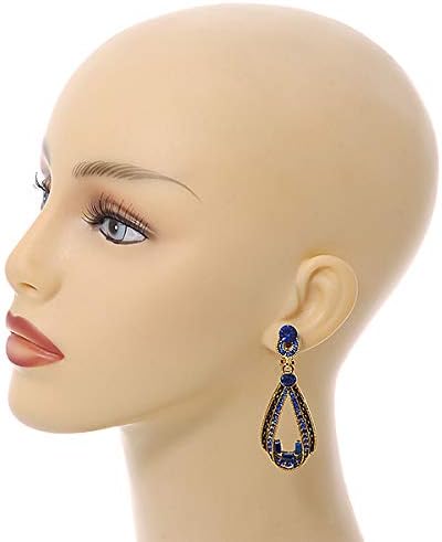 Vintage Inspired Long Sapphire Blue Crystal Loop Clip On Earrings In ...