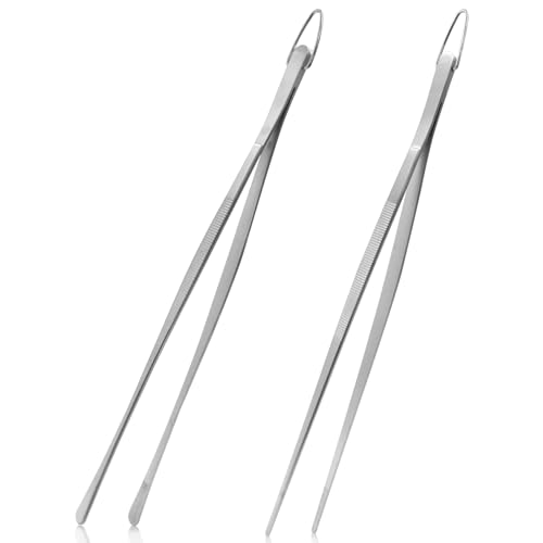 Kyuionty 2Pcs Stainless Steel Tweezers, 12 Inch Long Tweezers with Hook ...