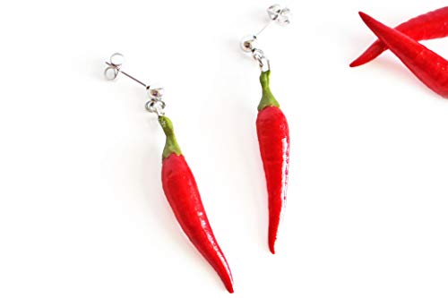 Amazon.com: Hot Red Chilli Pepper Drop Stud Earrings Pop Art Jewelry ...