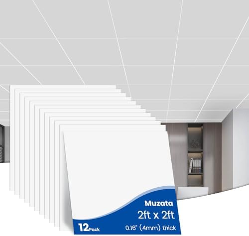 Muzata 12Pack 2x2 White Drop Ceiling Tiles 24x24 Smooth PVC Ceiling ...