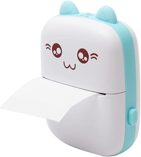 Portable Mini Thermal Printer, Cute Cartoon White Light Blue with ...