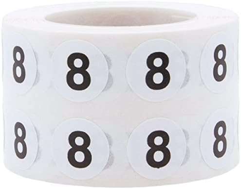 Amazon.com : 1/2" Inch Number 8 Stickers, Semi-Gloss White Round Labels ...
