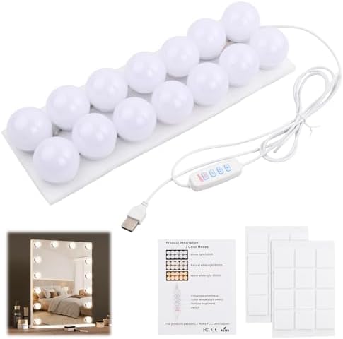 Pagezol 14 Bulbs Hollywood Style LED Makeup Lights with USB Cable ...