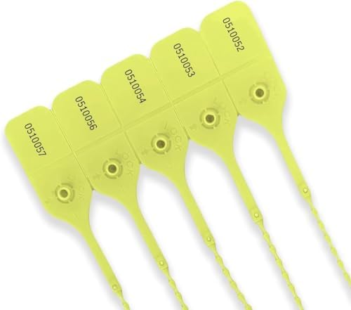 100 X YELLOW SECURITY TAGS NUMBERED PULL TIES SECURE ANTI-TAMPER SEALS ...