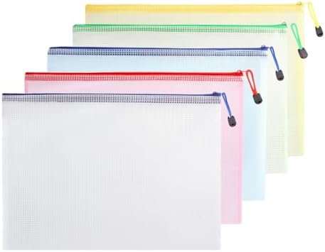 5 Pcs A4 Zip Wallets, Plastic Zip Wallets, Mesh Zipper Pouch, Document ...