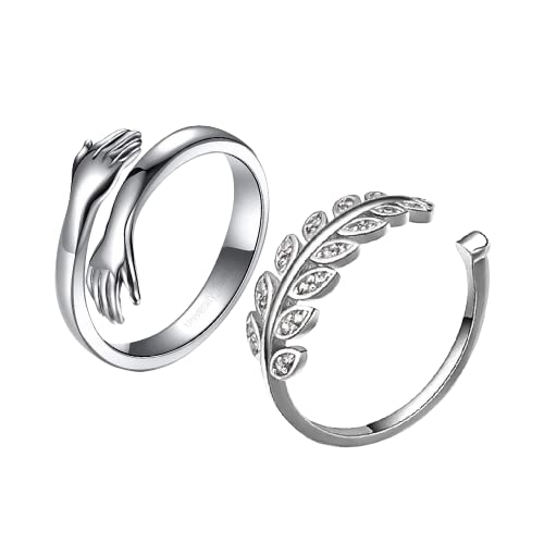 Buy Vientiq Silver-Plated Hug & Leaf Crystal Studded Ring Combo Set for ...