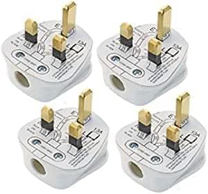 4 Pack 13 Amp Fused UK Mains Plugs, 3 Pin 250V Plug, Safety Pin, Heavy ...