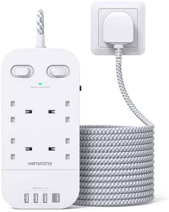 Extension Lead with 4 USB Slots, 3M Extension Cable, 4 Way Outlets ...