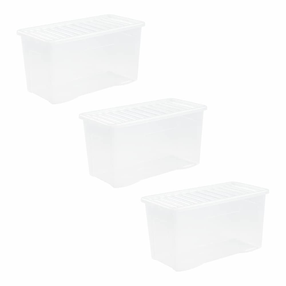 SET OF 3 - Extra Large 110L Litre Plastic Storage Box with Lid, Strong ...