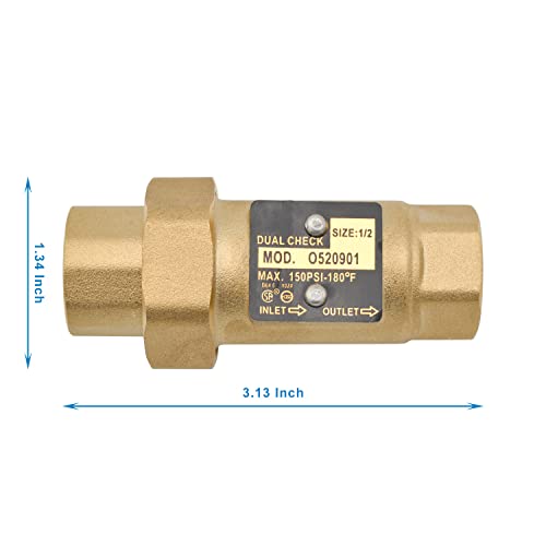 HYDRO MASTER Brass Dual Check Valve, 1/2" FNPT, Solid Brass, Max 150PSI ...