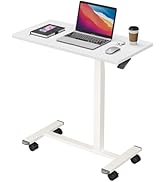 Dripex Pneumatic Height Adjustable Overbed Bedside Table with Wheels ...
