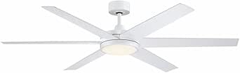 Fanimation Brawn 6 Blade in/Outdoor Ceiling Fan and Light Kit 64 Inch W with Matte White Finish ...