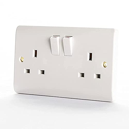 13A 2 Gang Single Pole Switch Socket – White Square Wall Socket with ...