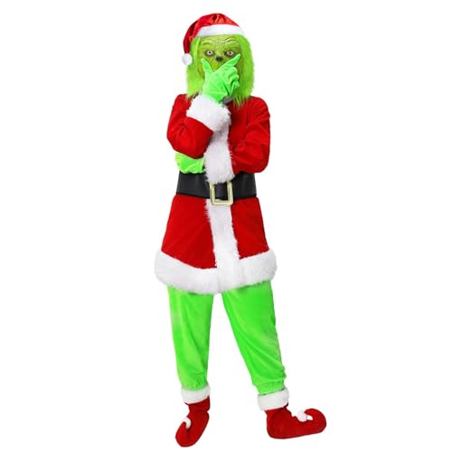 6PCS Grinch Costume Kids Christmas Santa Outfit Suit with Grinch Mask ...