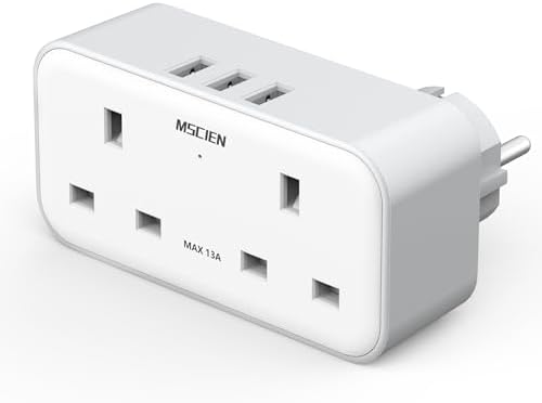 UK to European Plug Adapter with 3 USB, 2 Way Plug Extension with Dual ...