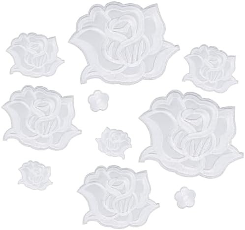 Qianyu 10 Pcs White Rose Iron on Patches Rose Flower Fabric Repair ...