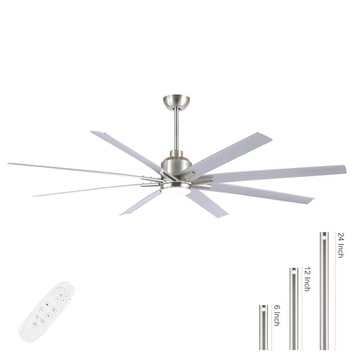 Wellspeed Ceiling Fan with Lights Remote,72 Inch Brushed Nickel Large ...