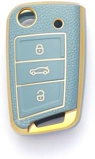 TPU Leather Grain Grey Key Cover 3 Button for Volkswagen Jetta, SLAVIA ...
