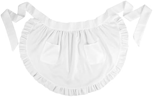 Ymapinc White Waist Apron with Pockets for Women, Retro Ruffle Frilly ...