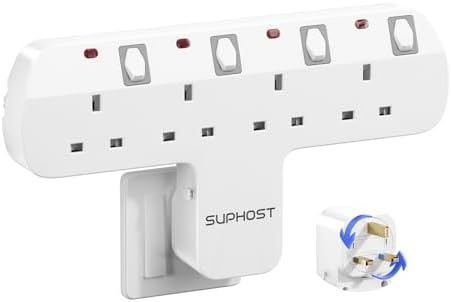 SUPHOST Plug Extension Socket, 4 Way Plug Adapter with 180 Degree ...