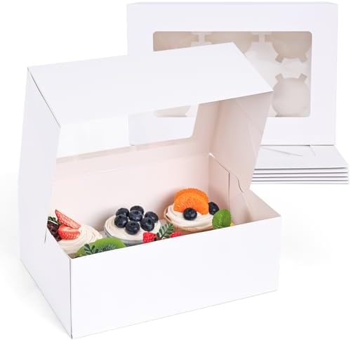 Amazon.com: HANSGO 6 Sets Brown Cupcake Boxes, 9.5 x 6.3 x 3 Inches Cupcake Carrier with Window ...