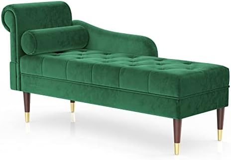 Bravich Velvet Fabric Green Chaise Lounge Chair- One Piece Chesterfield ...