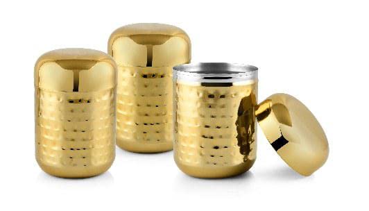 MATRIX Stainless Steel Hammer Finish Capsule shaped Canister Set of 3 ...