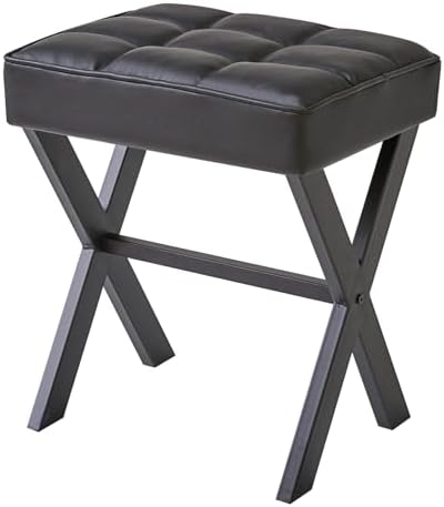 IBUYKE Square Makeup Stool with X-Leg Foot Rest, PU Footrest Stool ...