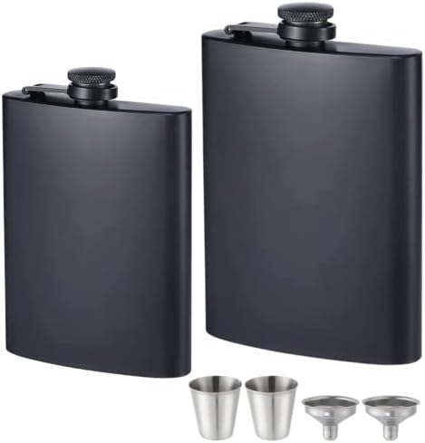 2 Pack Hip Flasks for Liquor, 8 Oz & 12 Oz Stainless Steel Leakproof ...