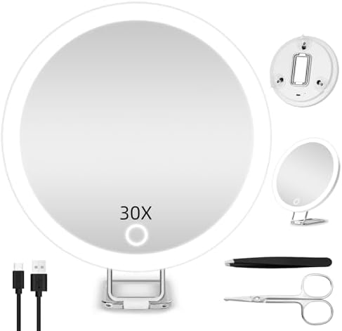 Amazon.com : 30X Magnifying Mirror with Light, Large 6'' Magnifying ...